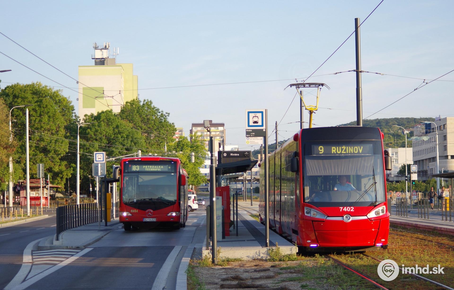 Autobus linky 93 na električkovej trati cez Starý most • imhd.sk Bratislava