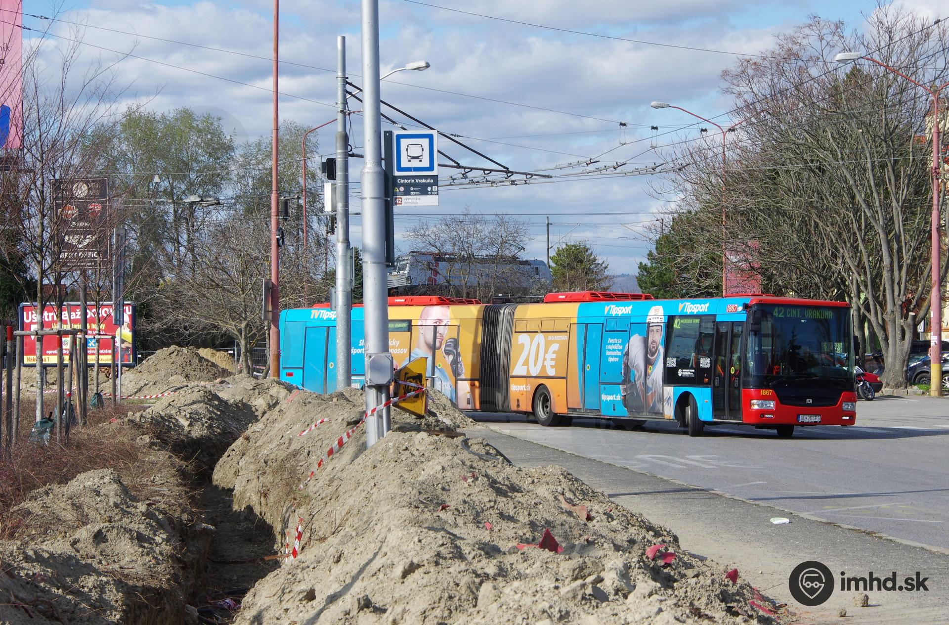 #1867, route 42, Obratisko Cintorín Vrakuňa • imhd.sk Bratislava